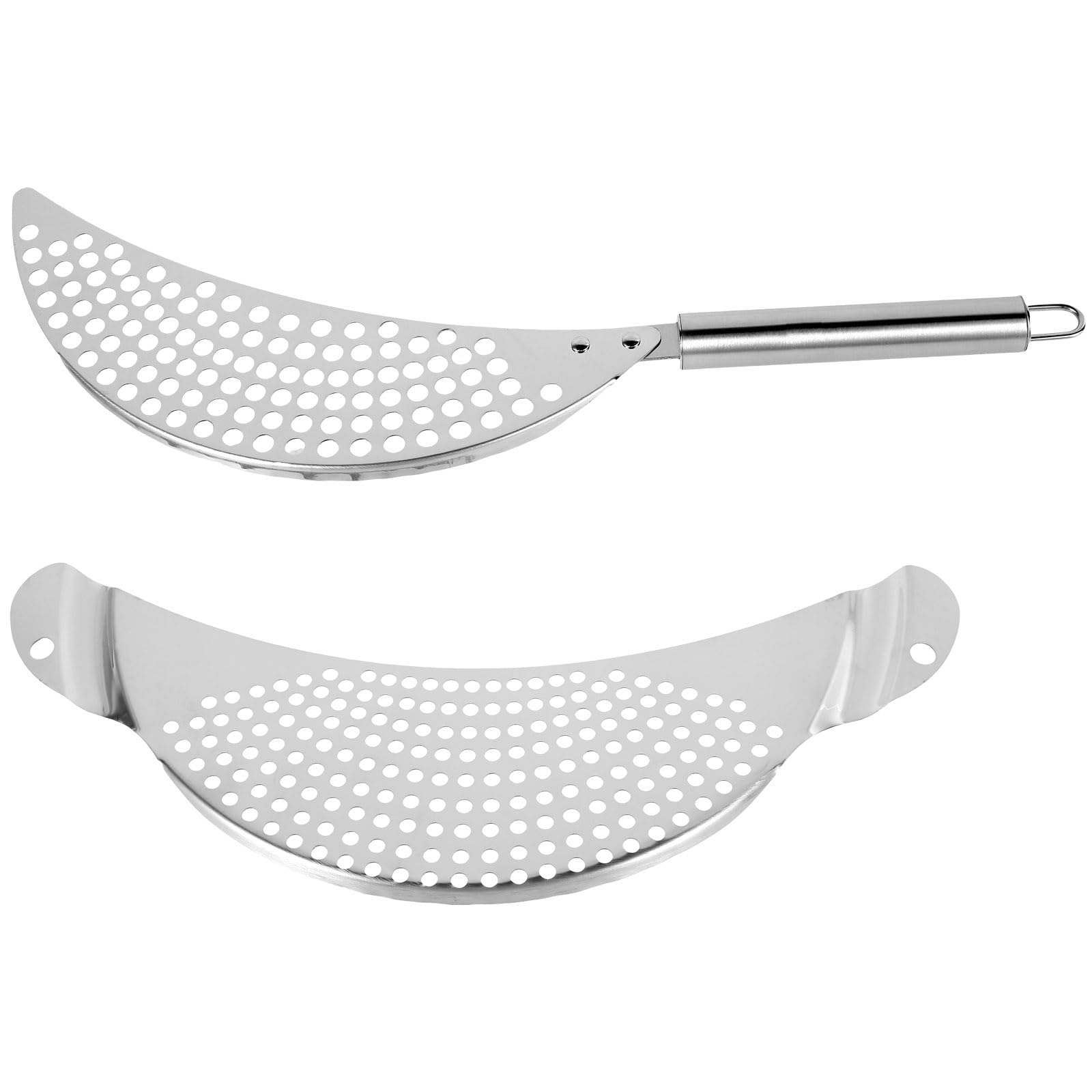 2Pcs Pot Strainer Stainless Steel Half Moon Pasta Colander with Handle ...