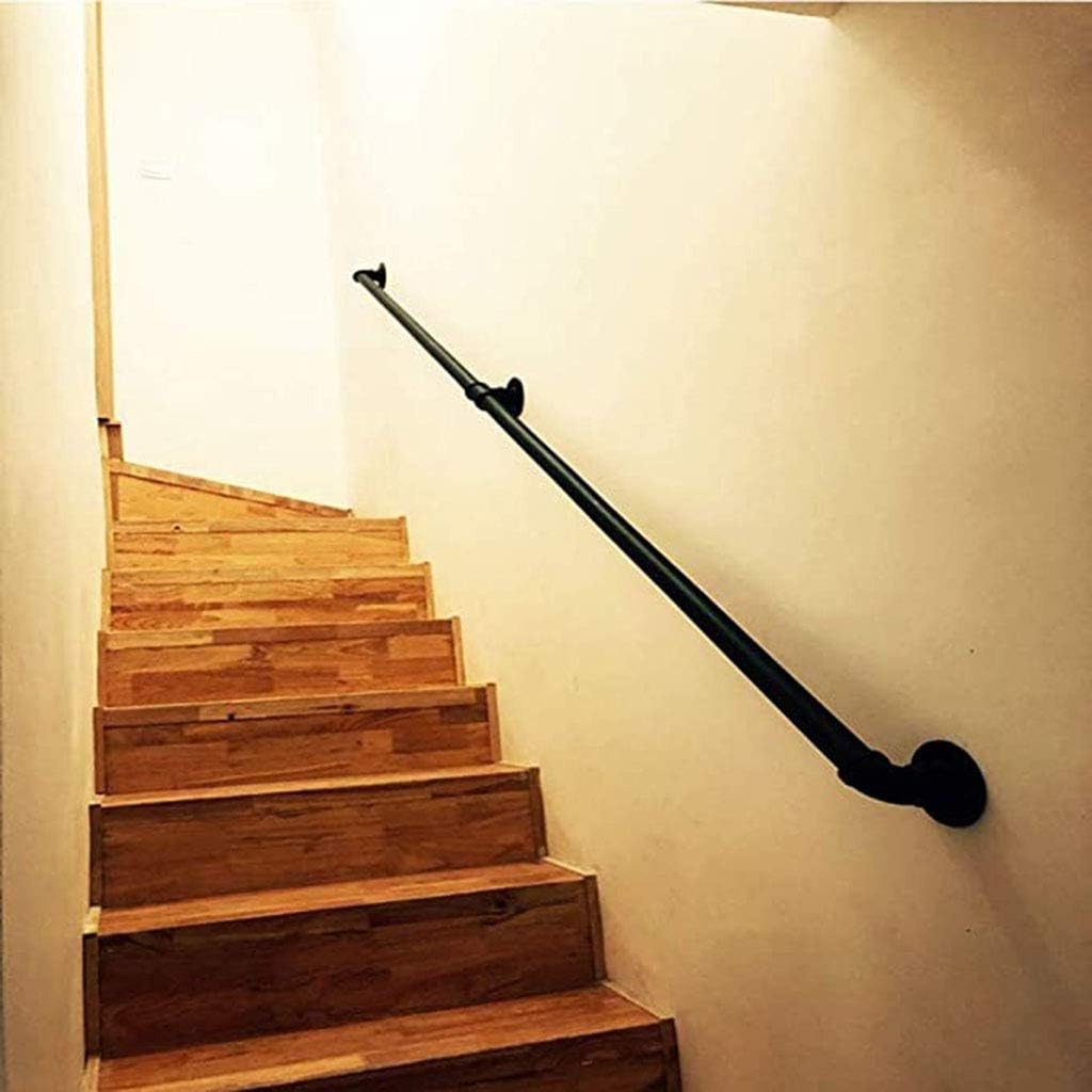 Black Pipe Handrail for Stair, Industrial Wrought Iron Safety Stair ...