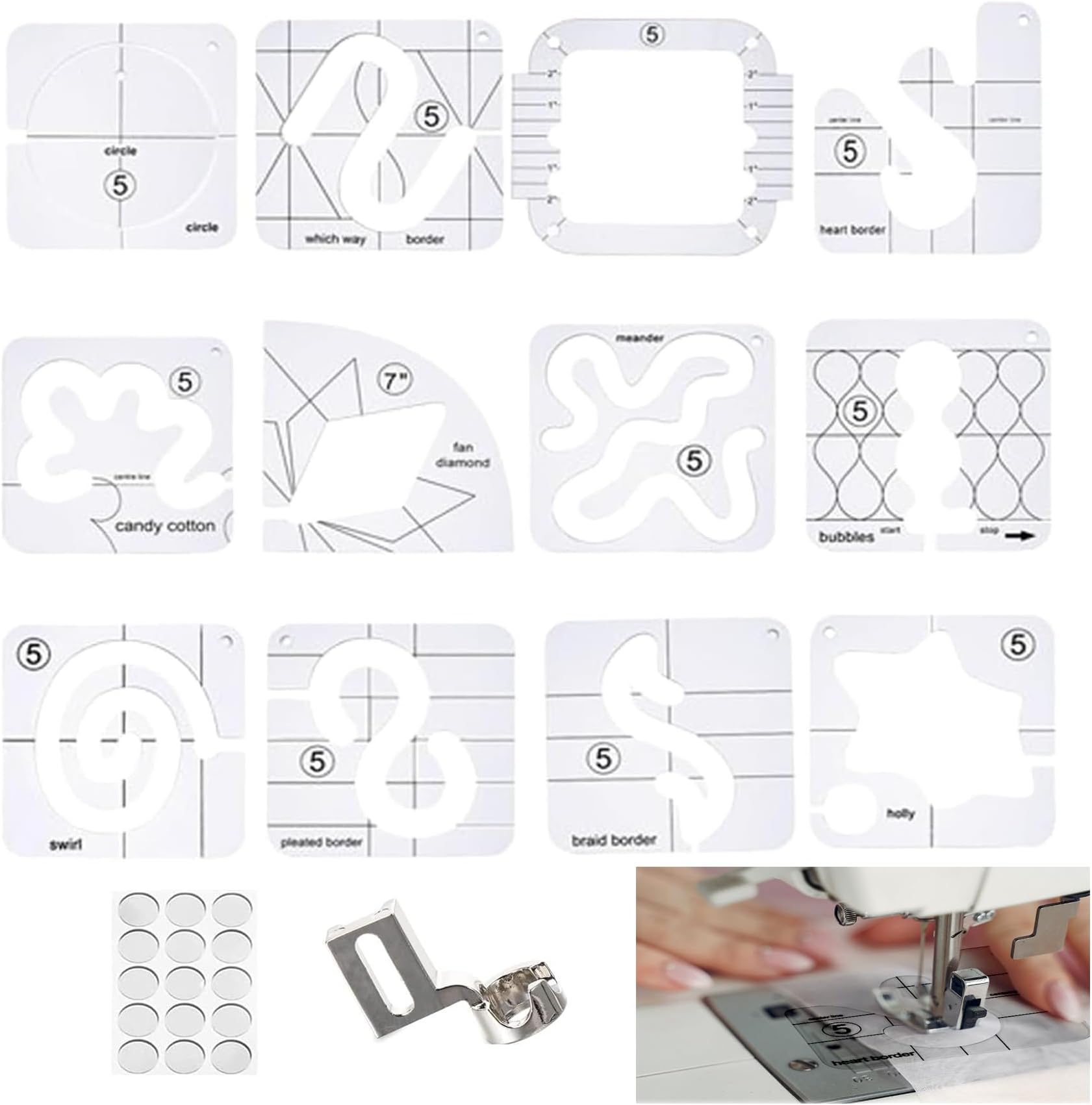 Amazon.com : YICBOR Free Motion Quilting Rulers and Templates Series 5 ...