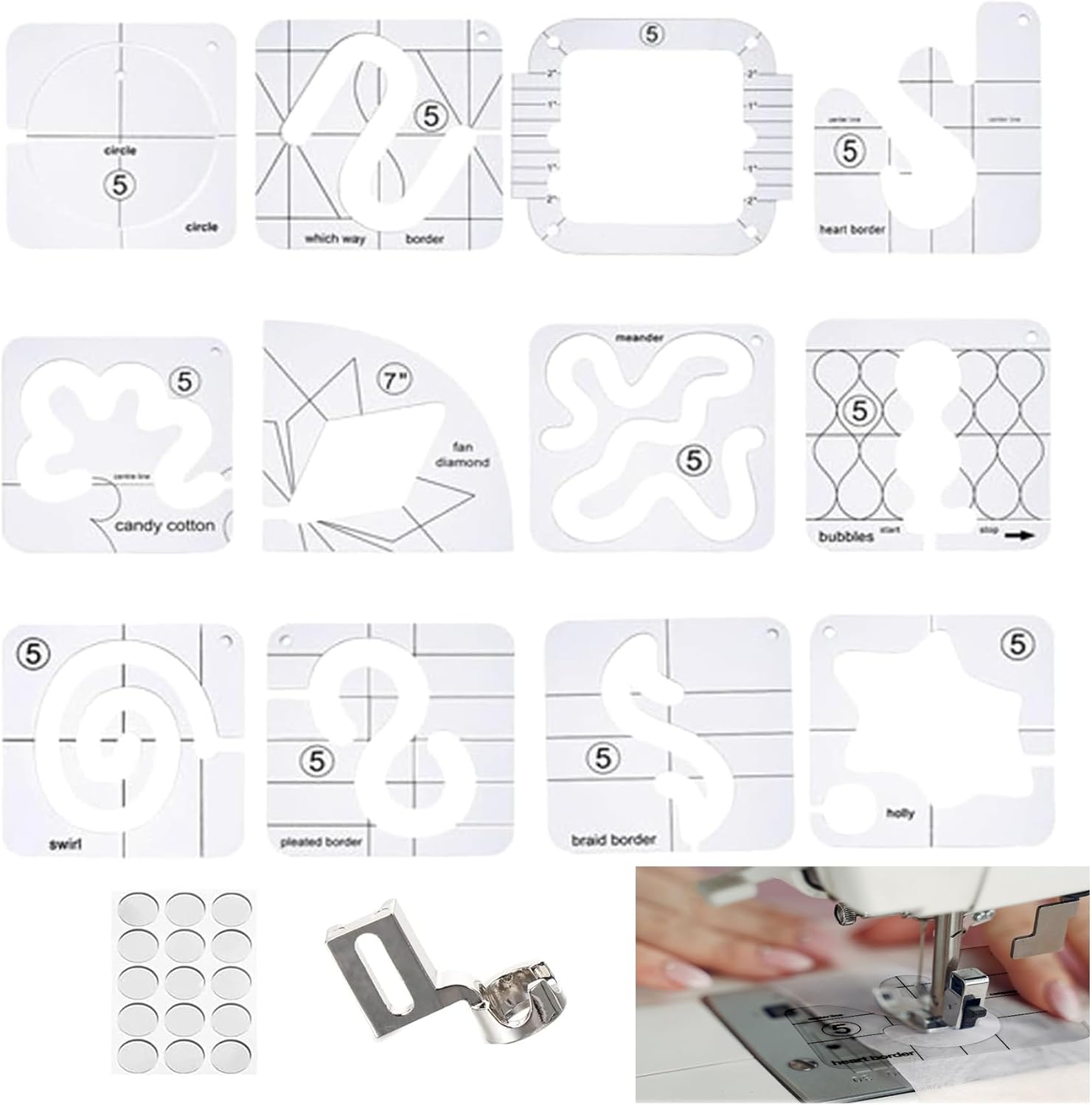 Amazon.com: MJFUNTXY Free Motion Quilting Template,14pcs Free Motion ...