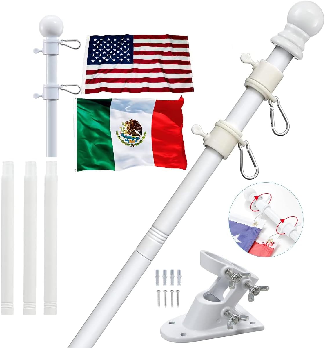 Amazon.com : Tenusrnop® Flagpole + Holder 5' ft Long FlagPole Black or ...