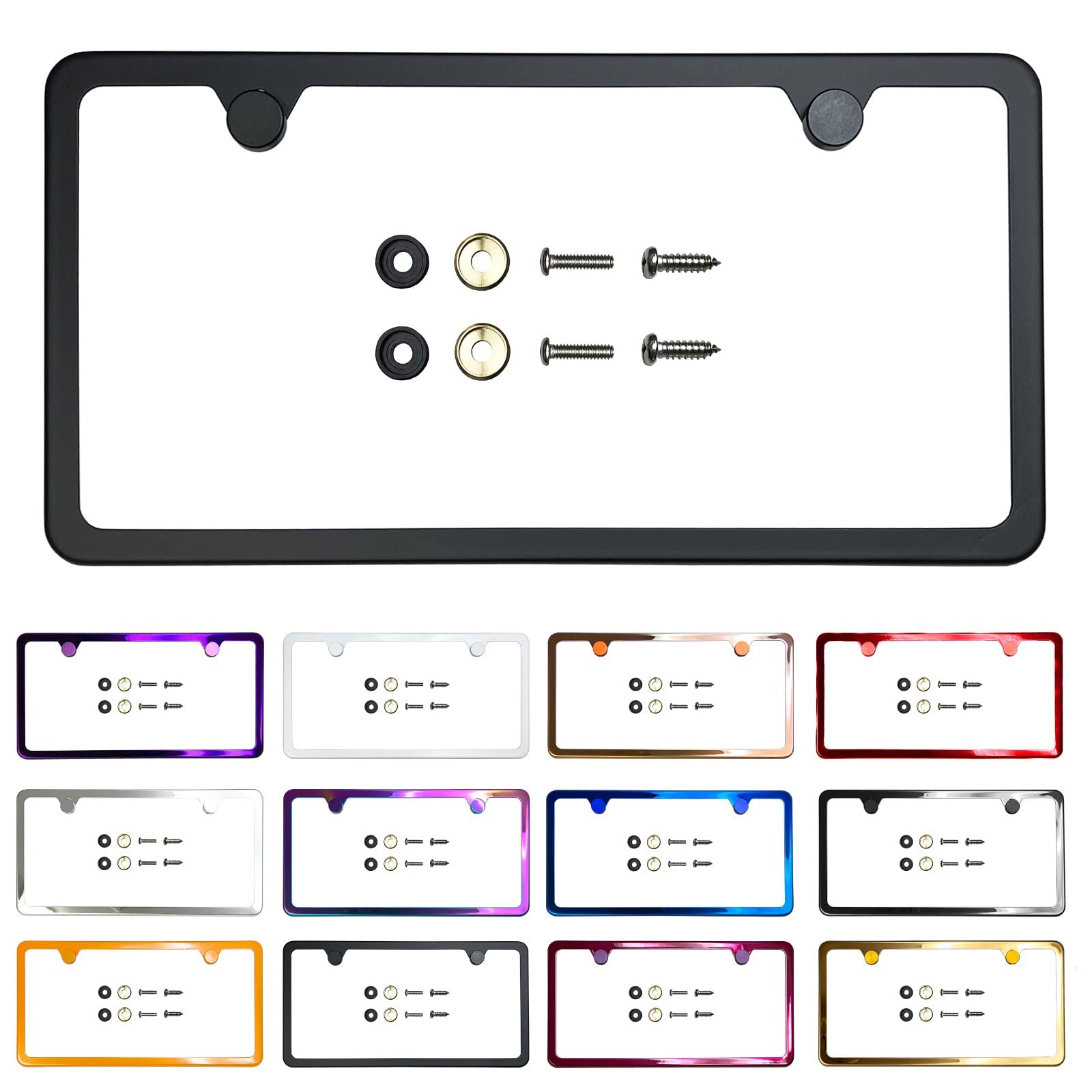 Amazon.com: Two Holes Slim Version License Plate Frame Matte Black ...