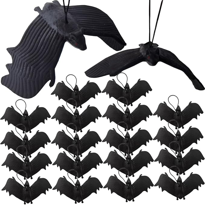 Amazon.com: TIHOOD 22PCS Halloween Bats, Rubber Vampire Bats, Hanging ...