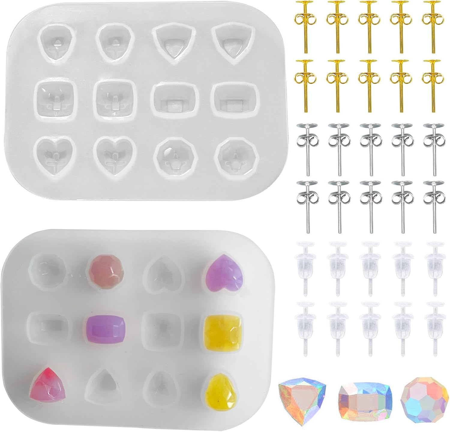 Amazon.com: Szcelling 2Pcs Mini Gem Ear Stud Silicone Mold Faceted Gemstone Crystal Epoxy Mold ...