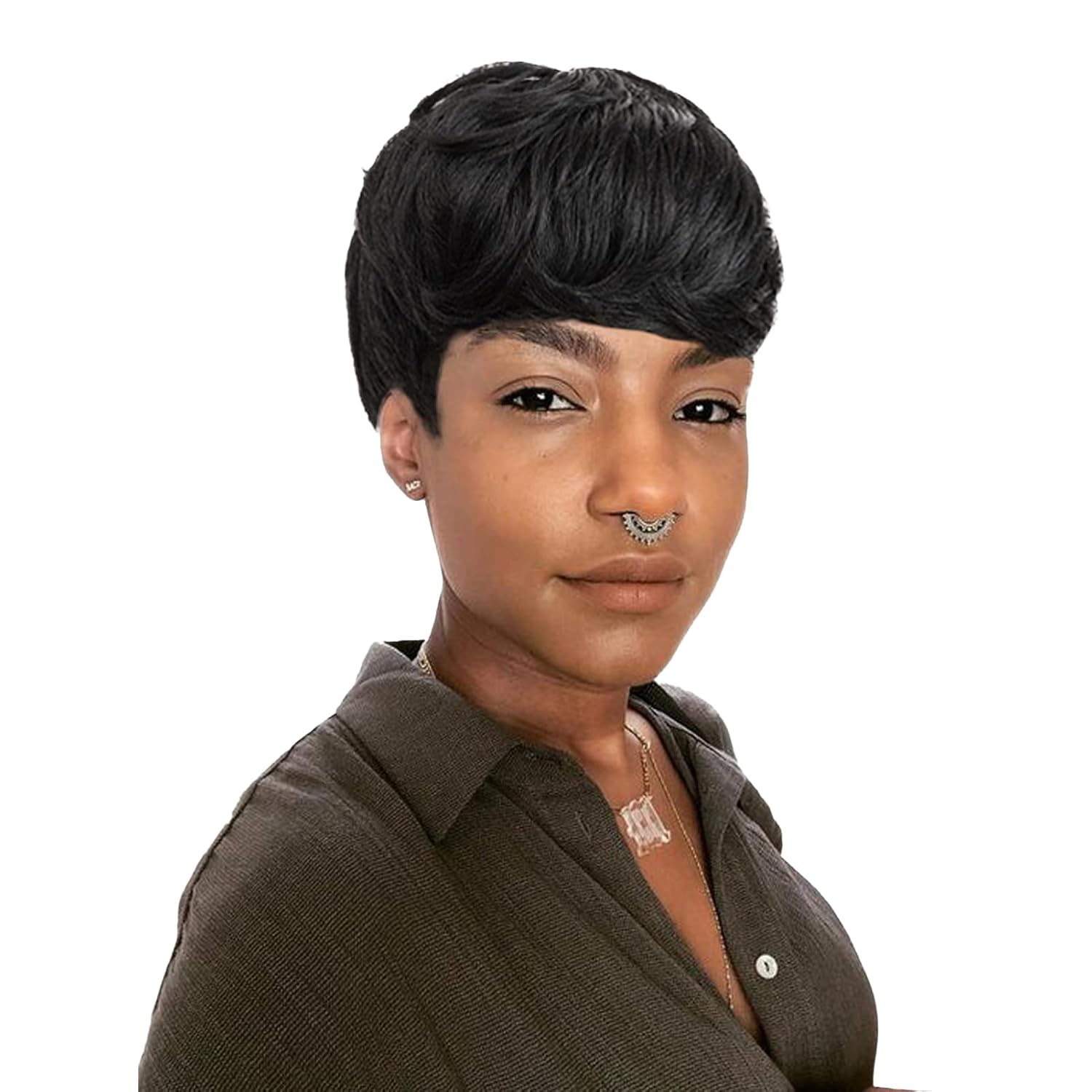 Amazon.com : DOcute Short wigs for black women Natural Black Short Black Women Wigs with Bangs ...