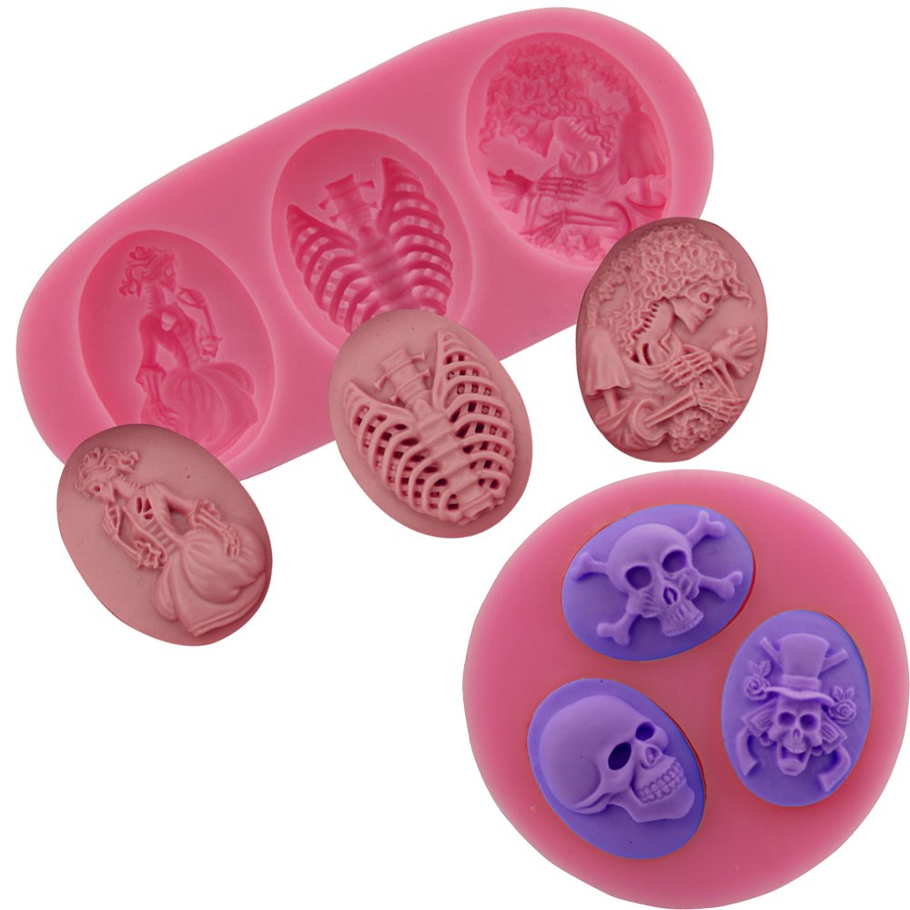 Amazon.com: LSHCX Skeleton Skull Fondant Cake Mold Silicone Chocolate ...