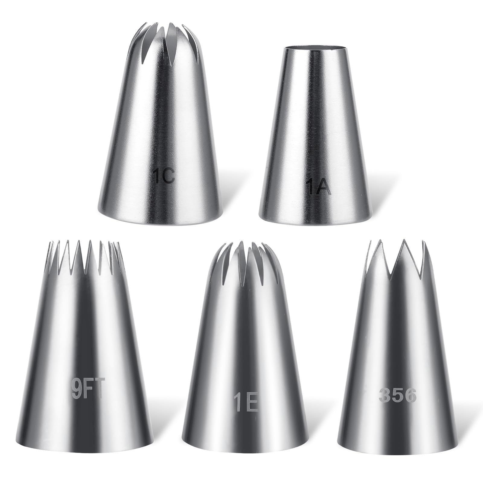Amazon.com: 5 PCS Stainless Steel Piping Tips Set, Icing Piping Tips ...