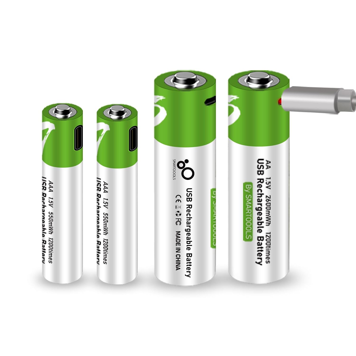 SMARTOOOLS 2 AA + 2 AAA Lithium Rechargeable Battery, 1.5V Lithium Ion ...