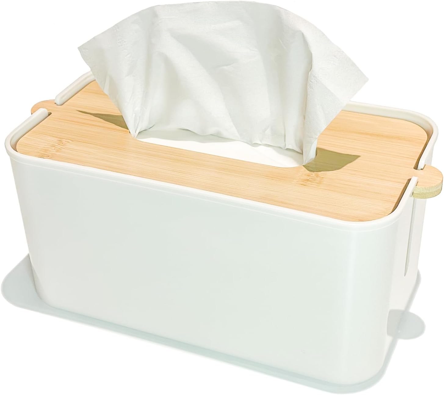 Tissue Holder with Floating Lid Plastic Tissue Box Wooden Lid (Ivory ...