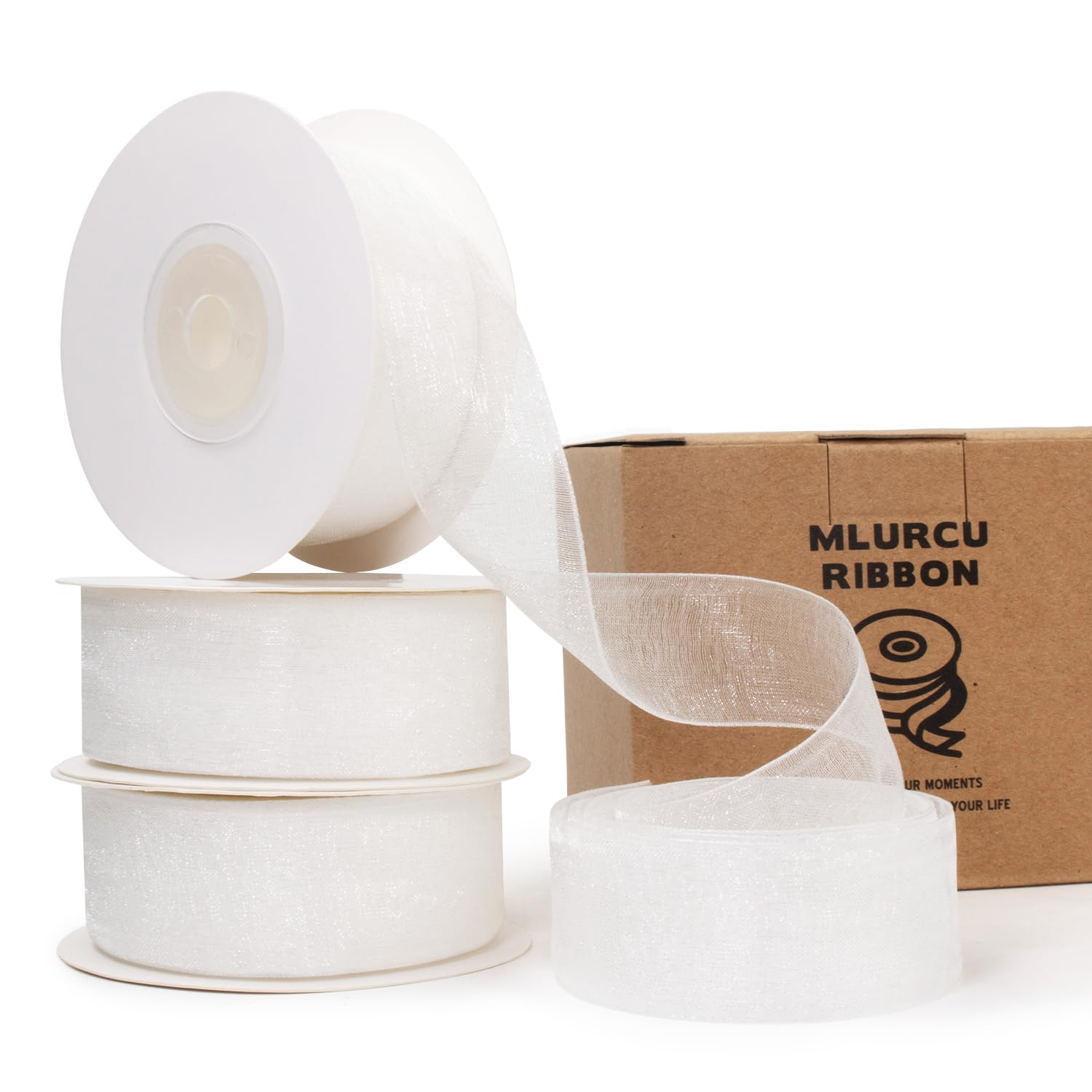 Amazon.com: Mlurcu White Organza Ribbon White Sheer Ribbon 1 Inch x 75 ...
