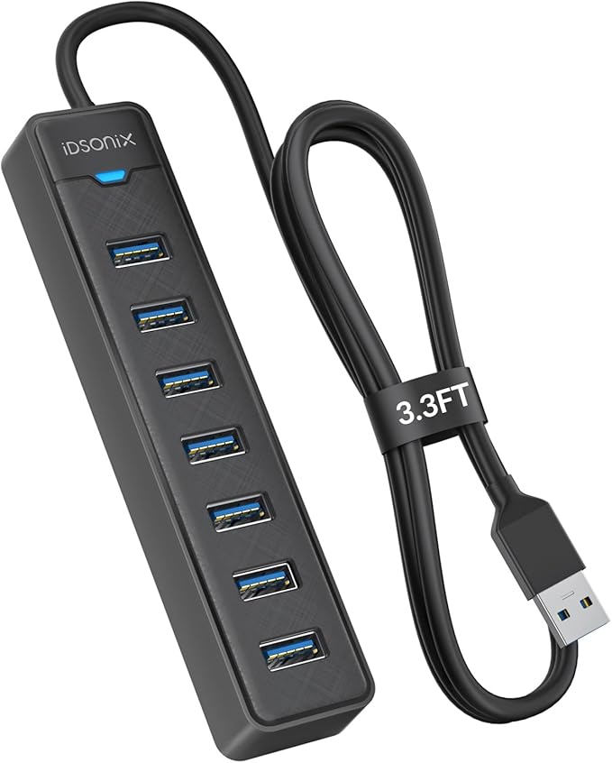 iDsonix 7 Port USB 3.0 Hub Long Cable [3.3Ft] USB Hub 5Gbps Data, USB ...