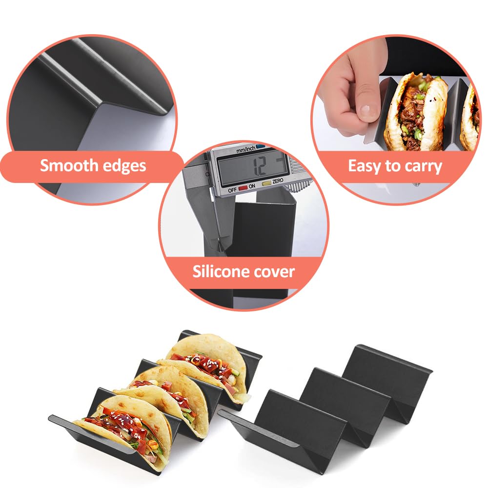 Snapklik.com : Black Taco Holder Stand,Set Of 6 Stainless Steel Taco ...