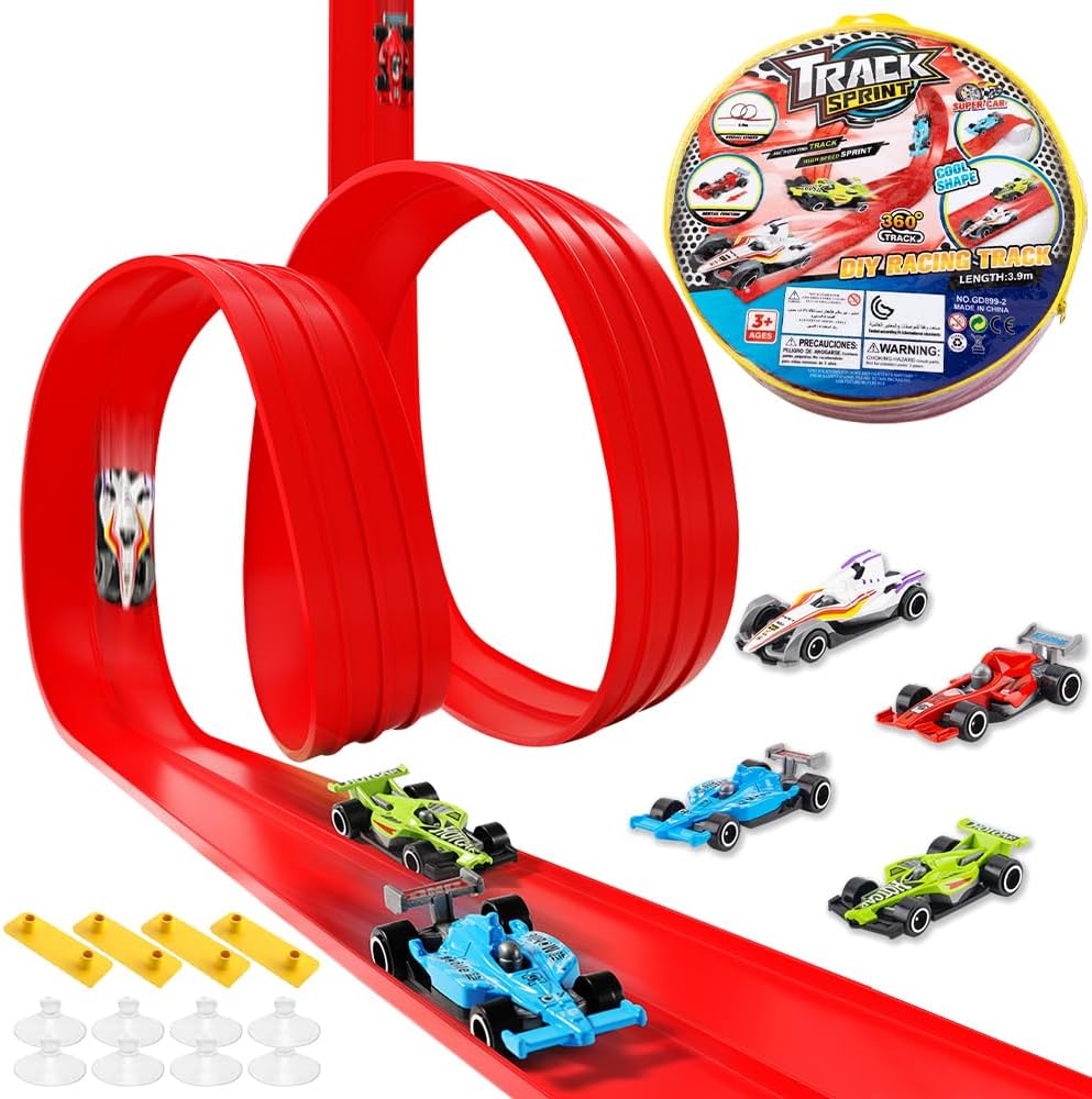 KUWUNG Car Track 4M, Flexible Speed Track for Toy Cars, Race Tracks Toy ...