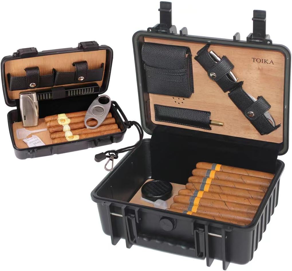 Amazon.com: TOIKA Black Hard Shell Cigar Humidor (Hold 30 Cigars ...