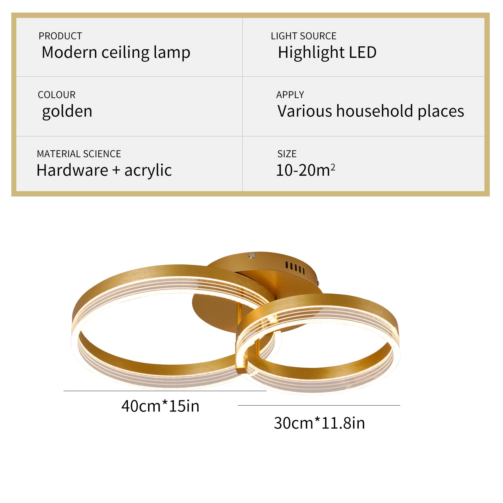 Becailyer Modern LED Ceiling Light, Dimmable LED Acrylic Ceiling Lamp ...