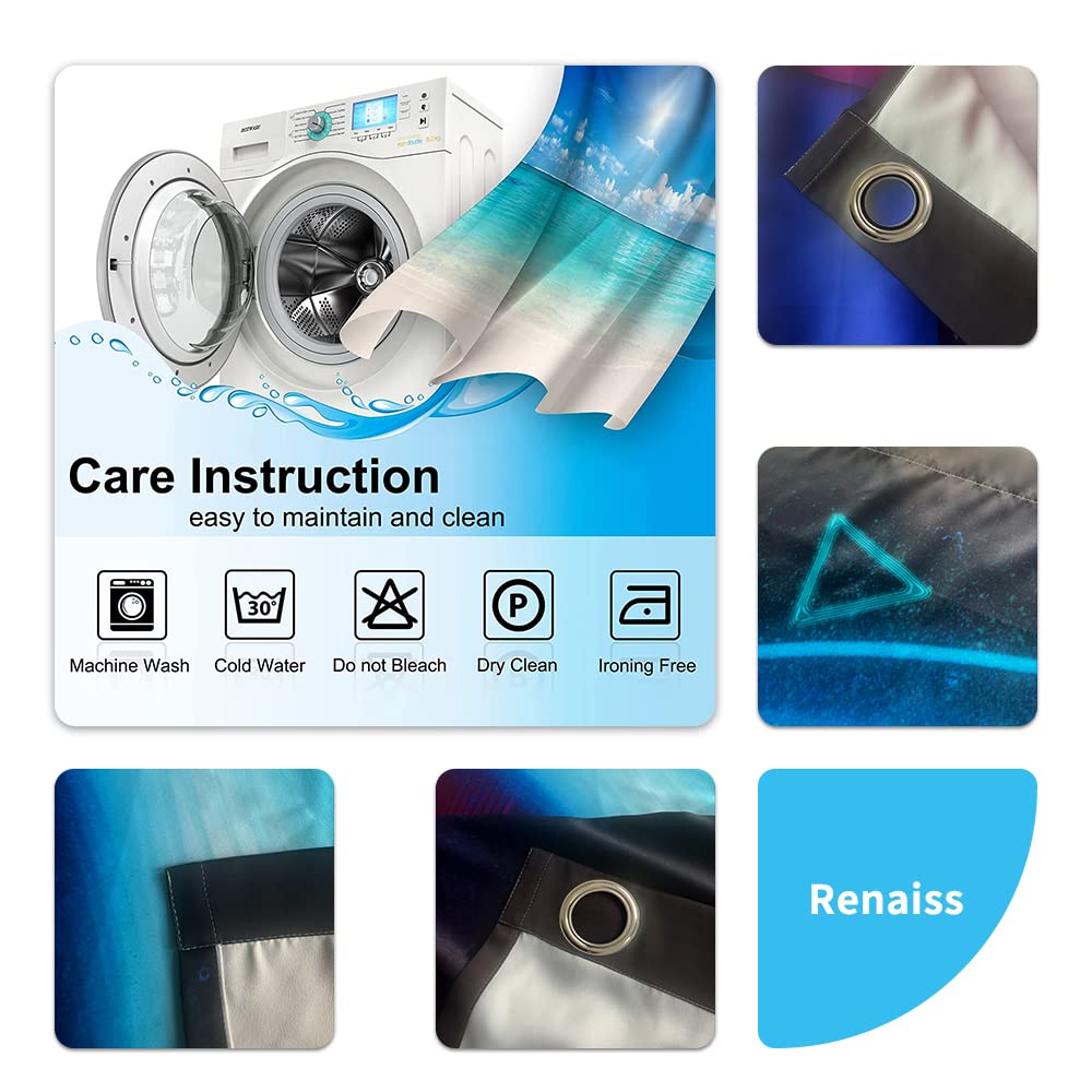 Renaiss Starry Starry Sky Window Curtains Blue Brilliant Stars Window Treatments Black Clear ...