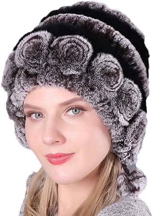 homeemoh Faux Fur Hat Winter Furry Hats for Women, Fluffy Flowers ...