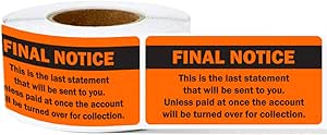 Amazon.com : 900 Final Notice Stickers, 1 x 2 Inch Final Notice Past ...