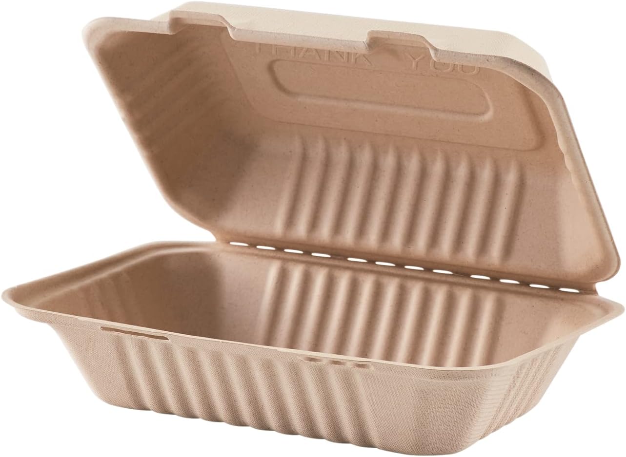 Amazon.com: Clamshell Take Out Food Container 300 Pack, 9X6 Compostable ...