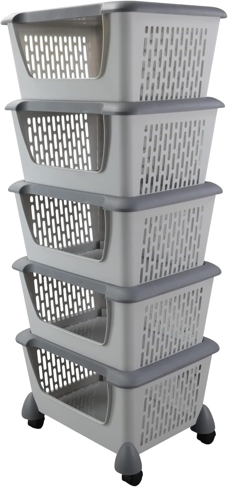 Amazon.com: Farmoon 5 Pack Plastic Stackable Storage Baskets, Grey ...