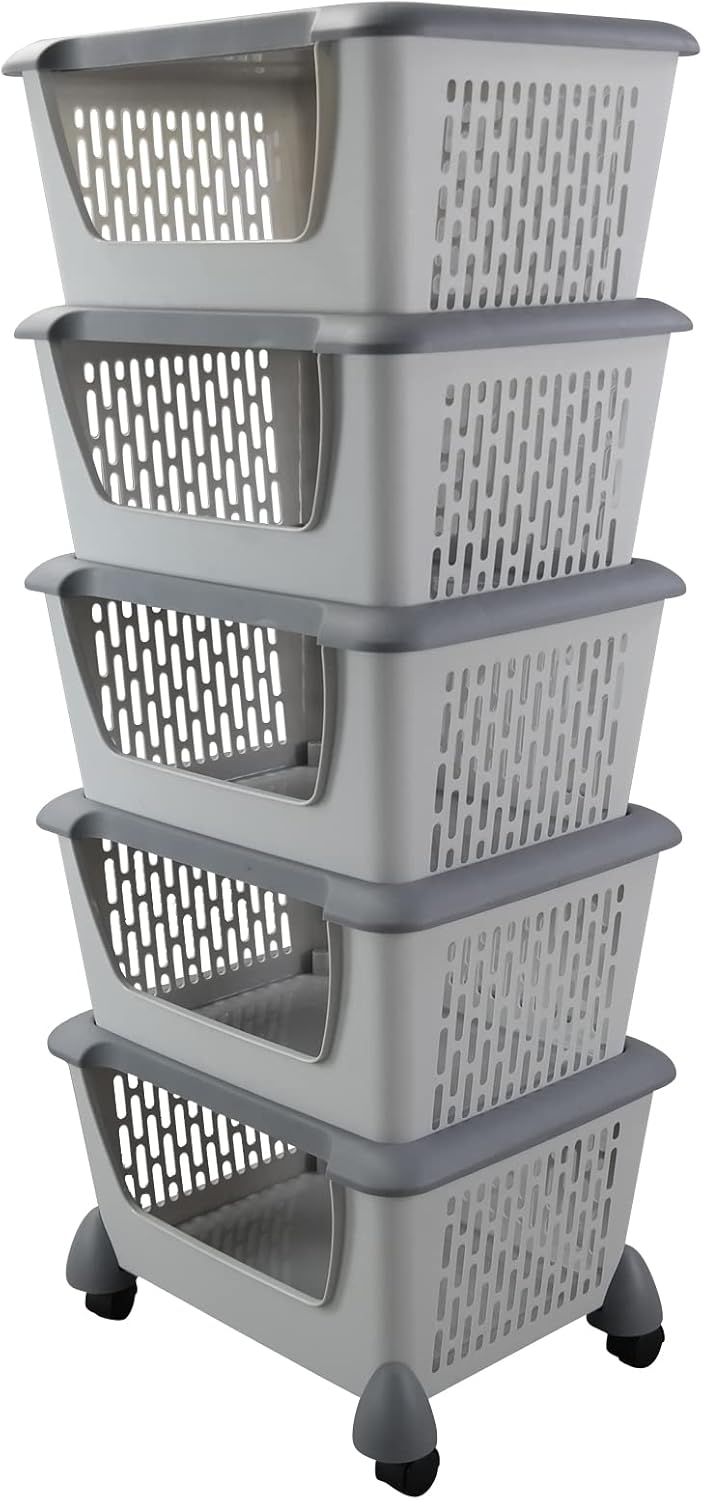 Amazon.com: Farmoon 5 Pack Plastic Stackable Storage Baskets, Grey ...