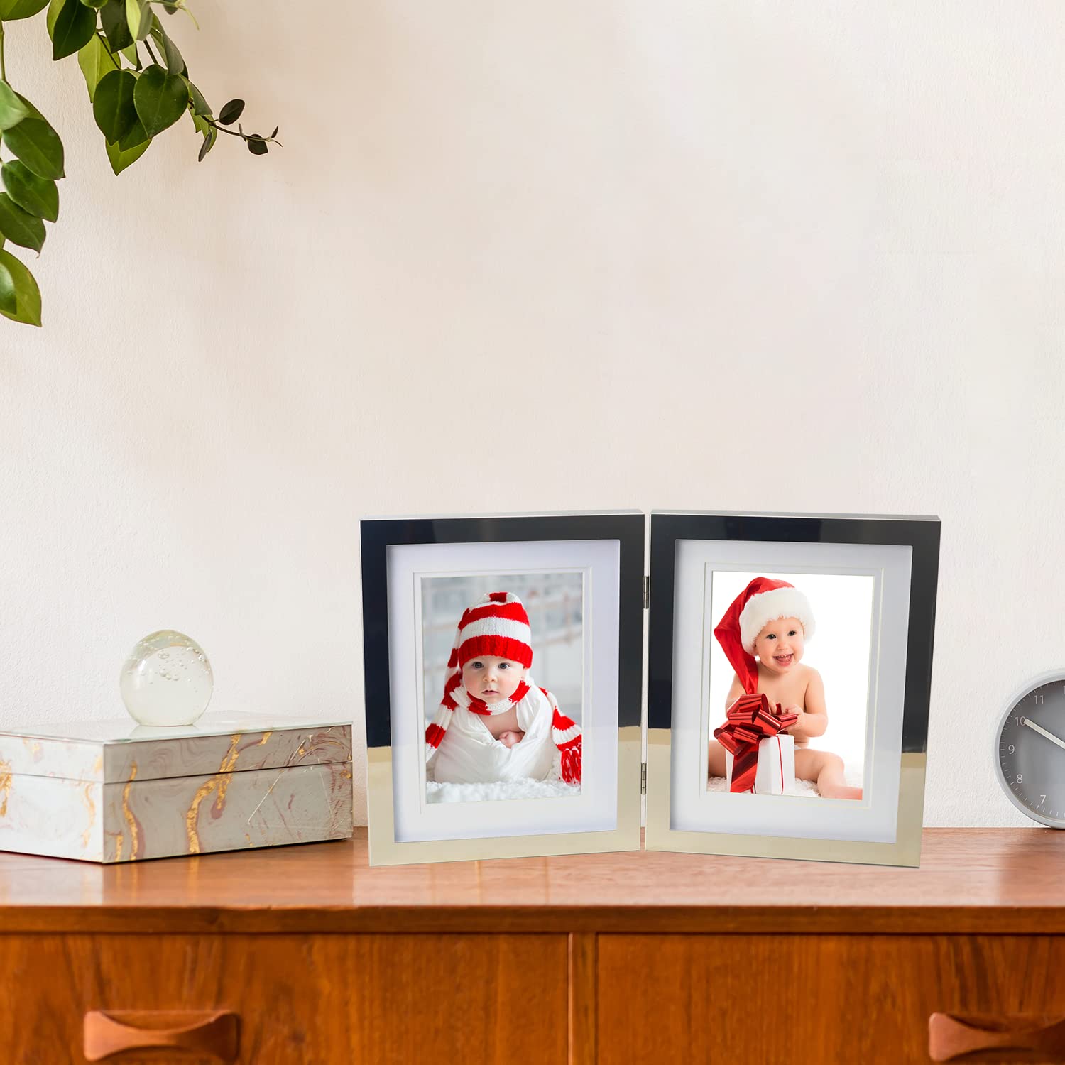 YiPinYin Premium Metal Hinged Double Frames 5x7 or 4x6, Silver Plated ...