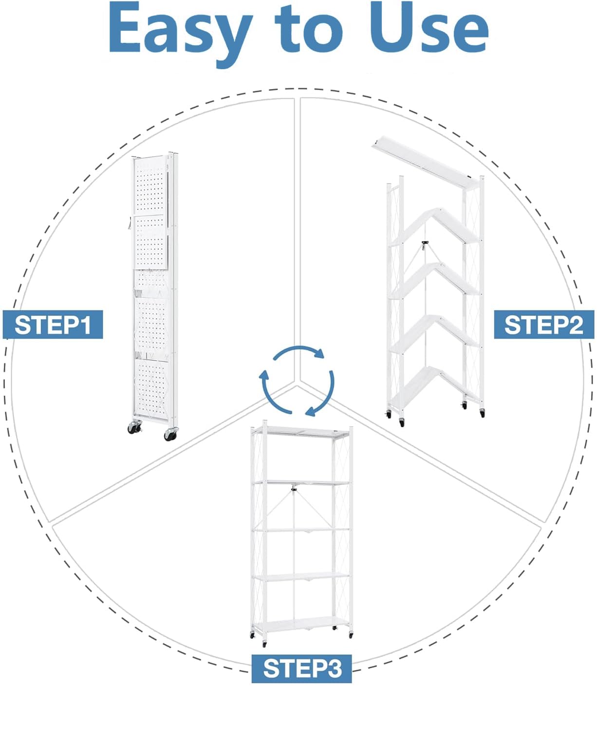 5-Tier Heavy Duty Foldable Metal Rack Storage Shelving Unit with Wheels ...