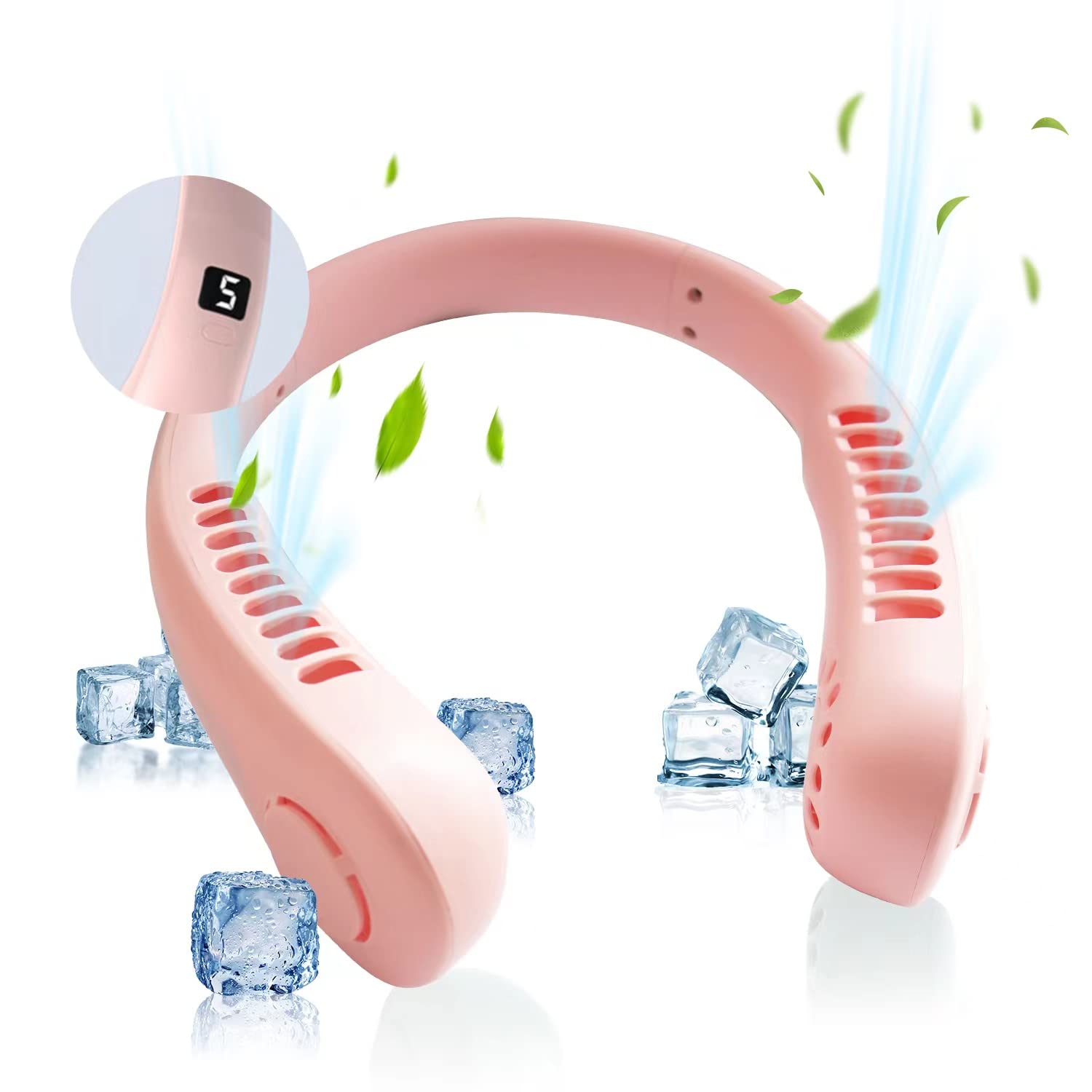 GALAXYER Neck Fan with Screen Display and 5 Speeds Levels, Pink USB ...