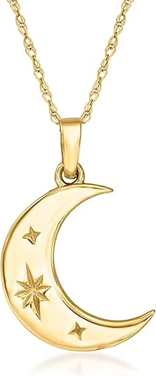 Amazon.com: Ross-Simons 14kt Yellow Gold Moon and Star Pendant Necklace ...