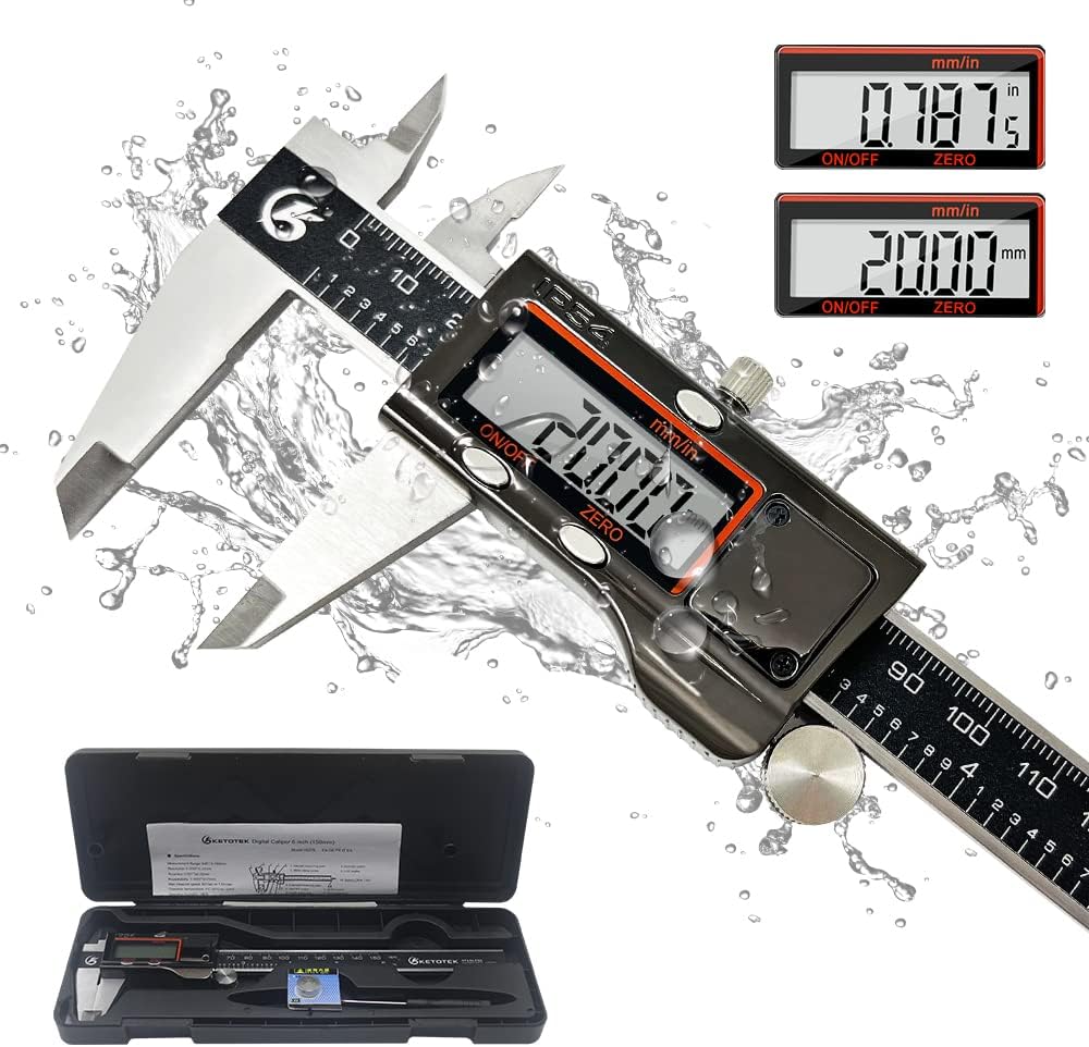 KETOTEK Digital Caliper Measuring Tool, IP54 Waterproof Stainless Steel ...