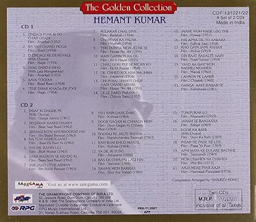 Golden Collection - Hemant Kumar (2 Audio cd Set ) : Amazon.in: Computers & Accessories