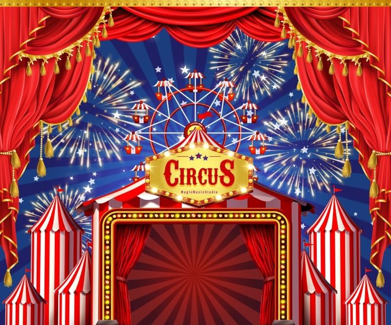 Baiyiguiyi Red Circus Tent Photo Backdrop 10x8ft Red Carnival Firework ...
