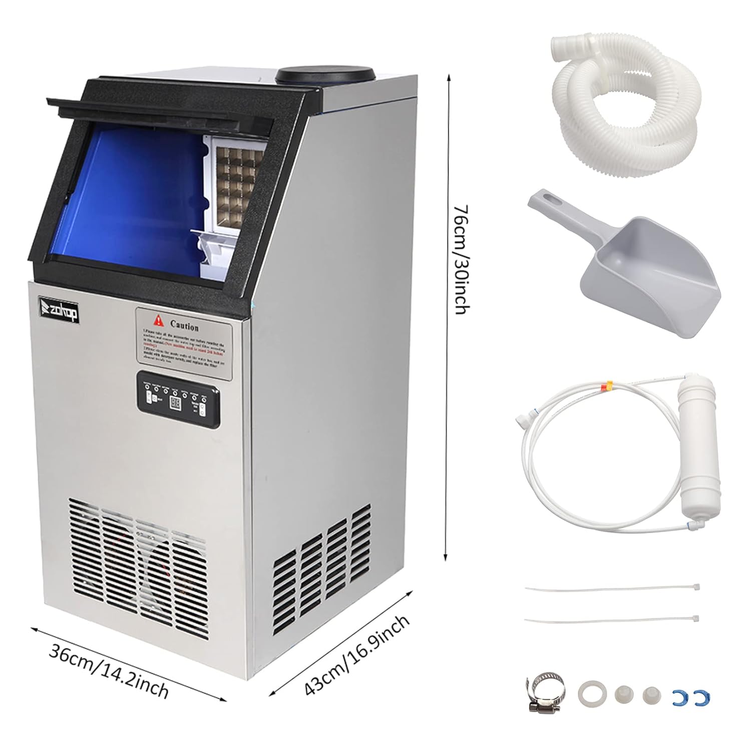 Máquina comercial para hacer hielo de 11 a 18 minutos, 110 libras24 horas con contenedor de ...