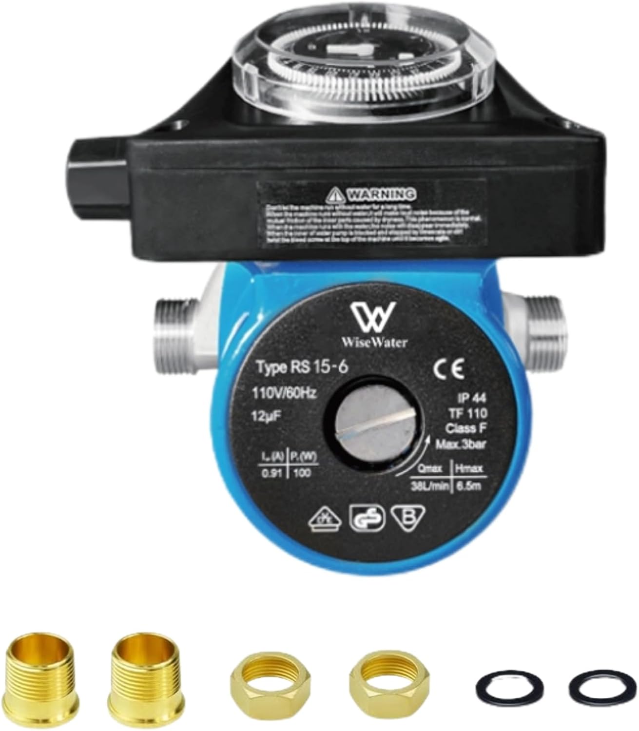 WiseWater 110V Circulation Pump with Timer, 100W 10 GPM Hot Water ...