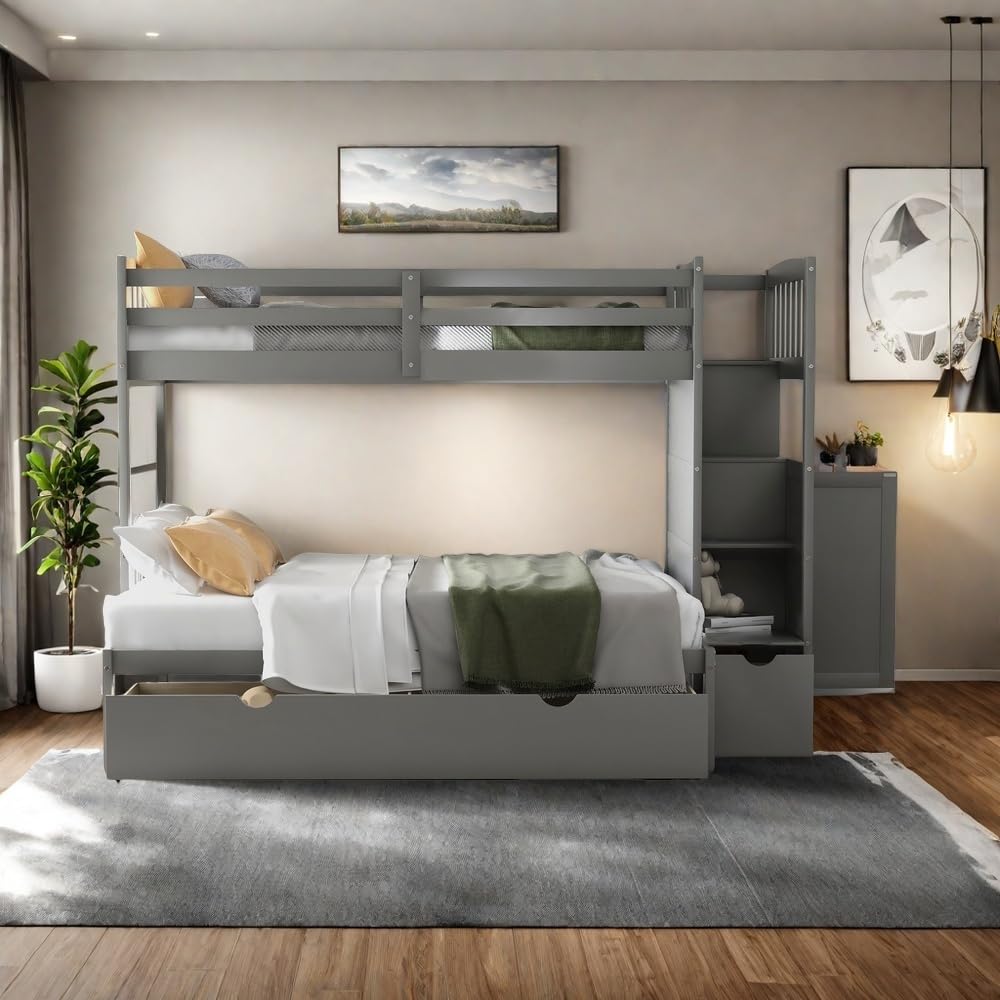 Amazon.com: SOFTSEA Twin Over Pull Out Full Bunk Bed with Stairs and ...