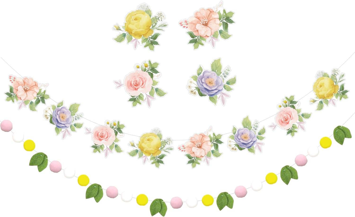 Amazon.com: Spring Flower Garland Banner Paper Flower Banner and Pom ...