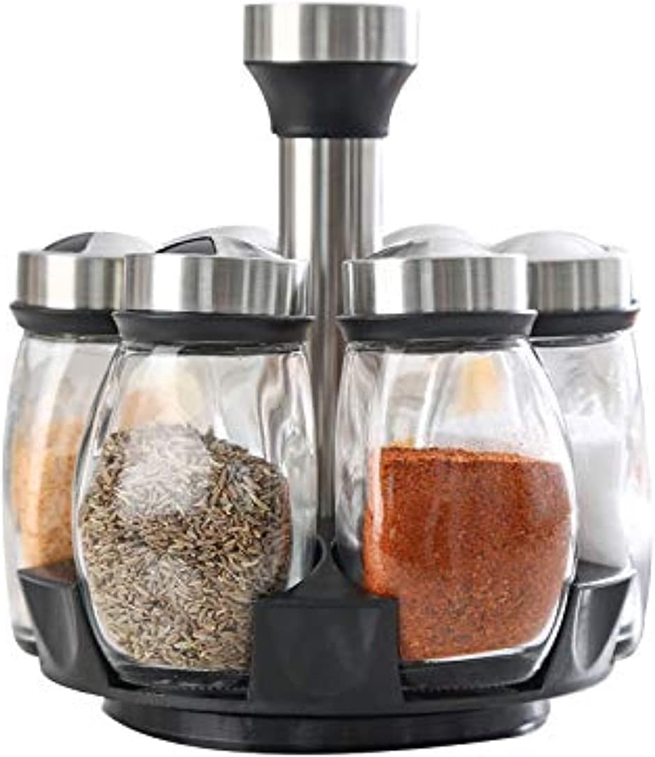 ALMEKAQUZ 6-Jar Revolving Spice Rack Organizer,with 360°Rotating Holder ...