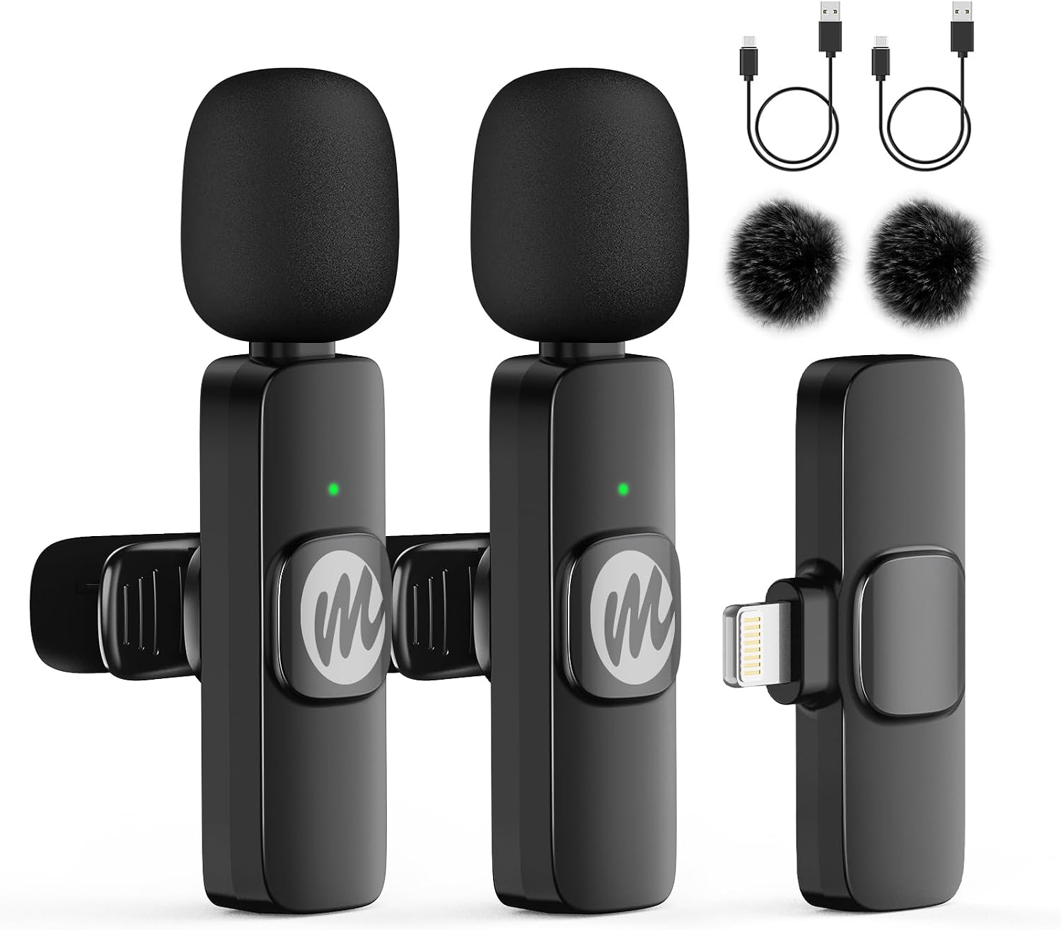 Moman - Paquete de 2 micrófonos inalámbricos Lavalier para iPhone ...