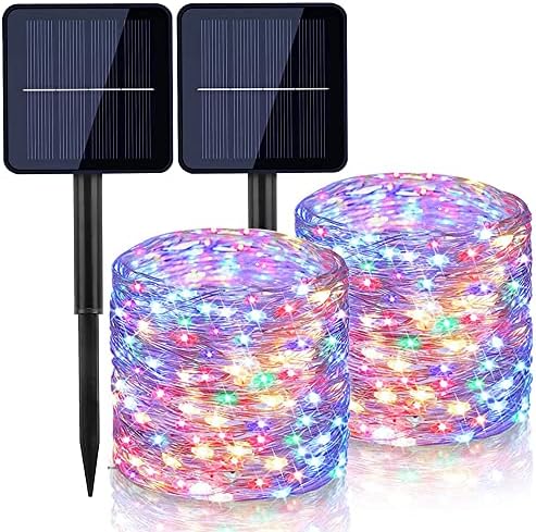 2 Pack Cadena Luces Solares para Exterior - LIGHTDOT 10M 100 LED 8 Modos IP65 Impermeable, Luz ...