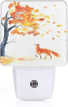 Autumn Fox Tree Leaves Led Plug in Night Light Lamp,Nightlight with ...