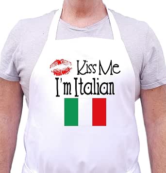 Amazon.com: Cute Kitchen Apron Kiss Me I'm Italian Chef Aprons, White ...
