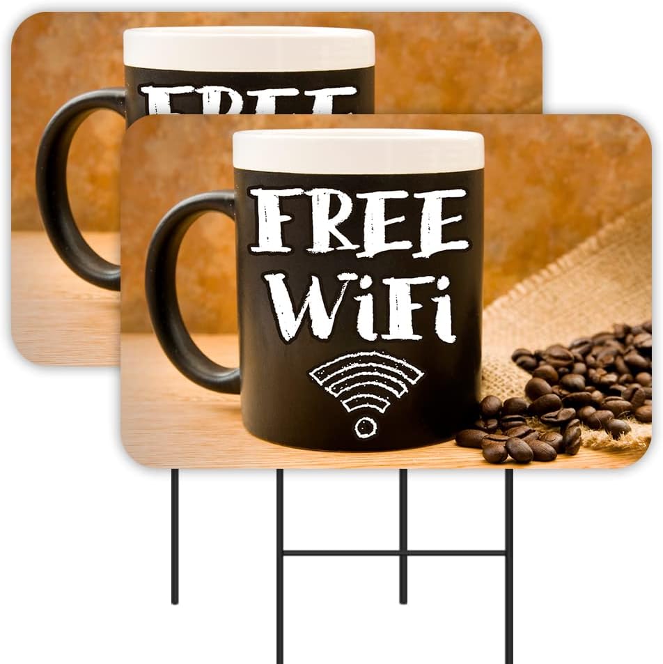 Amazon.com : 2 Pack FREE WIFI - Coffee Yard Signs 16" x 24" - Double ...