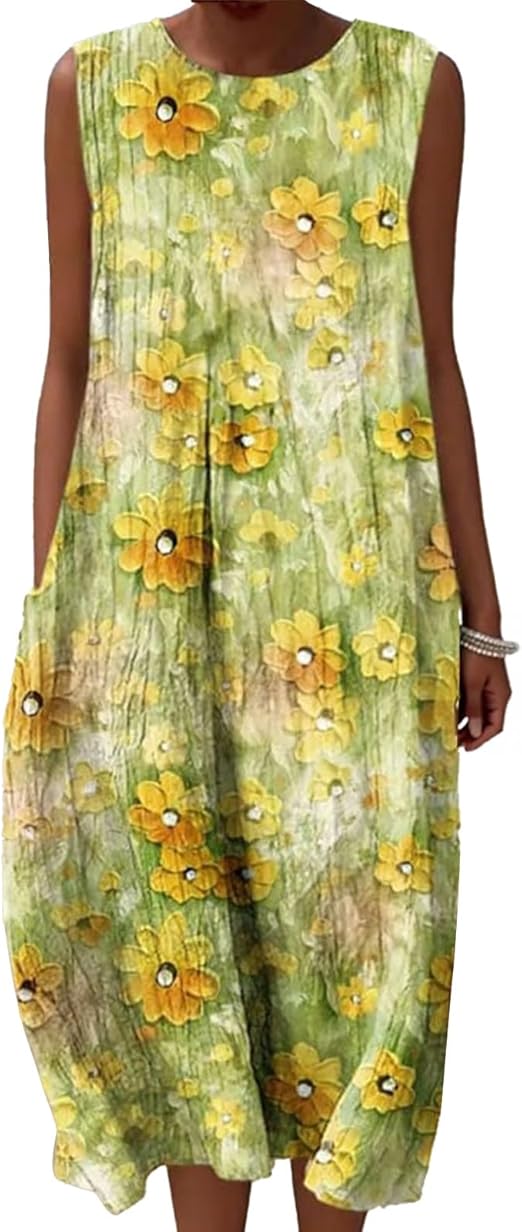 Udbeksid Summer Linen Dresses for Women Cheesecloth Casual V Neck ...