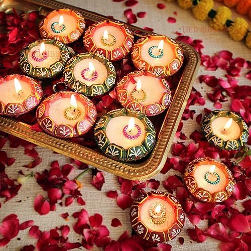 Buy TIED RIBBONS Pack of 12 Diya Set - Clay Teracotta Diya Set Waxed ...