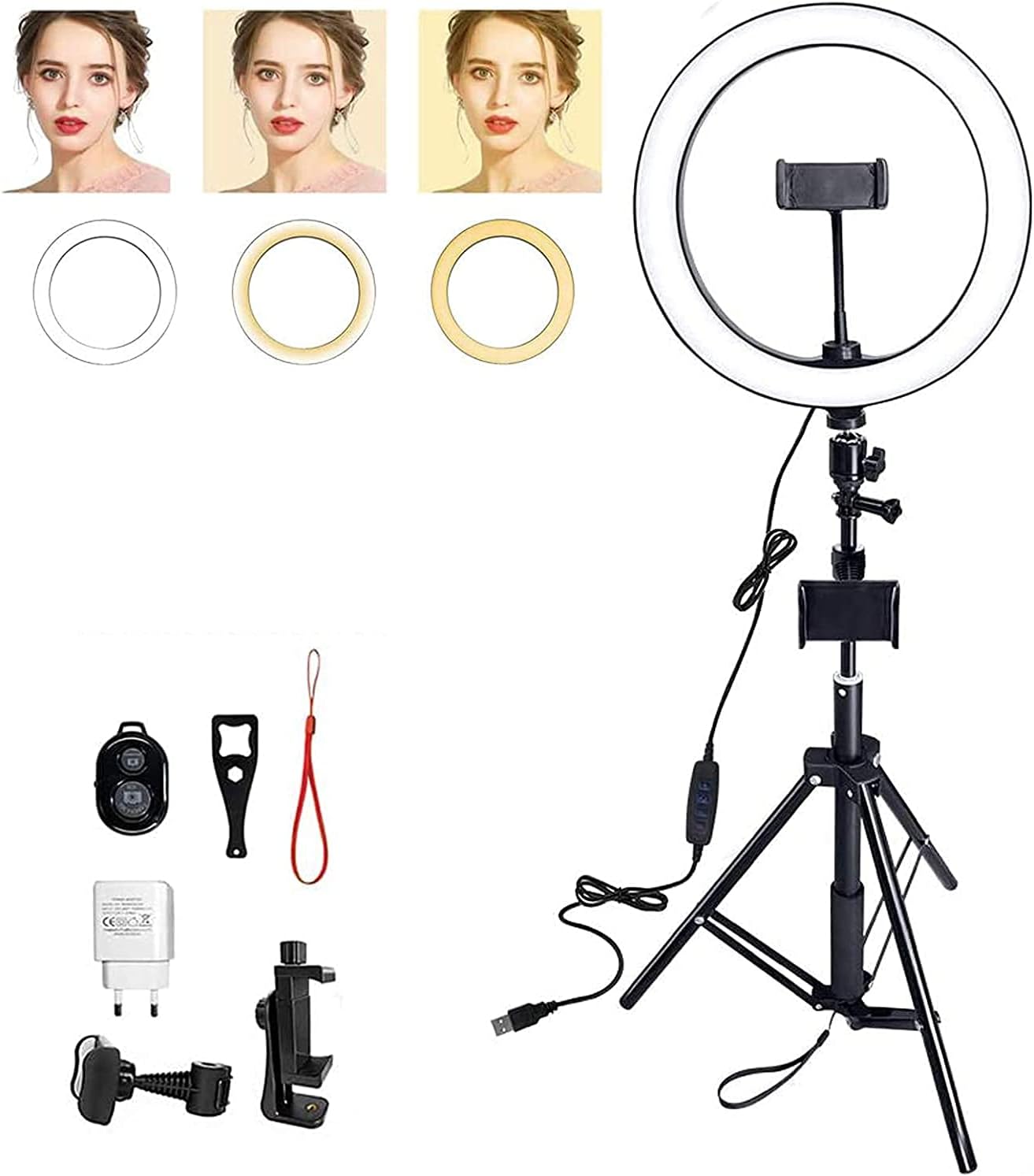 UISEBRT 10'' LED Ringleuchte Ringlicht Dimmbare 3 Farbe mit Lichtstativ ...