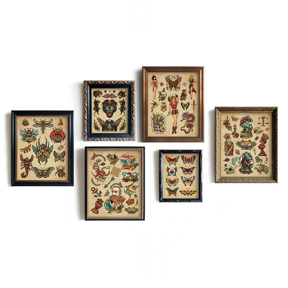 Amazon.com: Vintage Tattoo Poster Picture Set - Tattoo Flash Wall Art ...