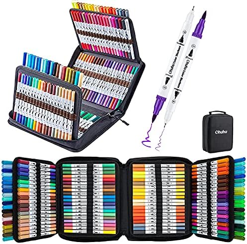 100 Colours Colouring Pens - Ohuhu Dual Tip Brush Pens Felt Tip Pens ...