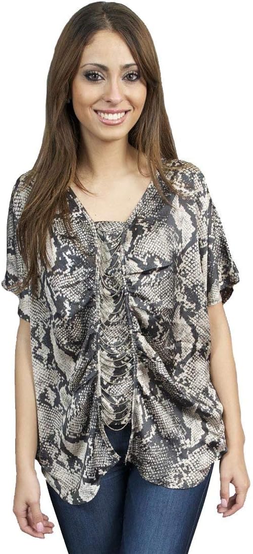 ArynK Beaded Python Skin Print Blouse in Taupe Black (Medium) at Amazon ...