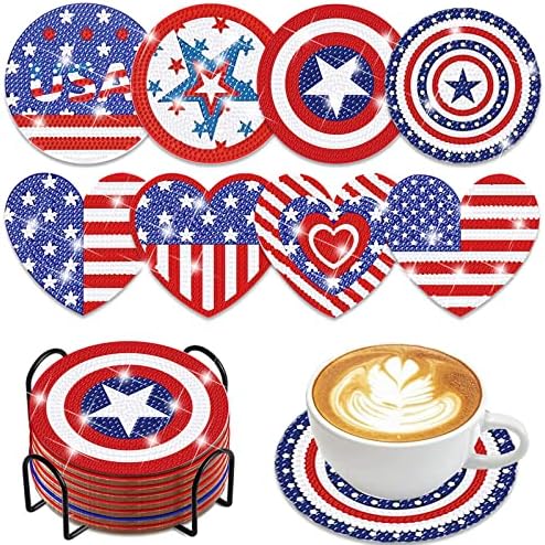 Amazon.com: 8 Pcs Patriotic Diamond Art Coasters Memorial Day Star ...
