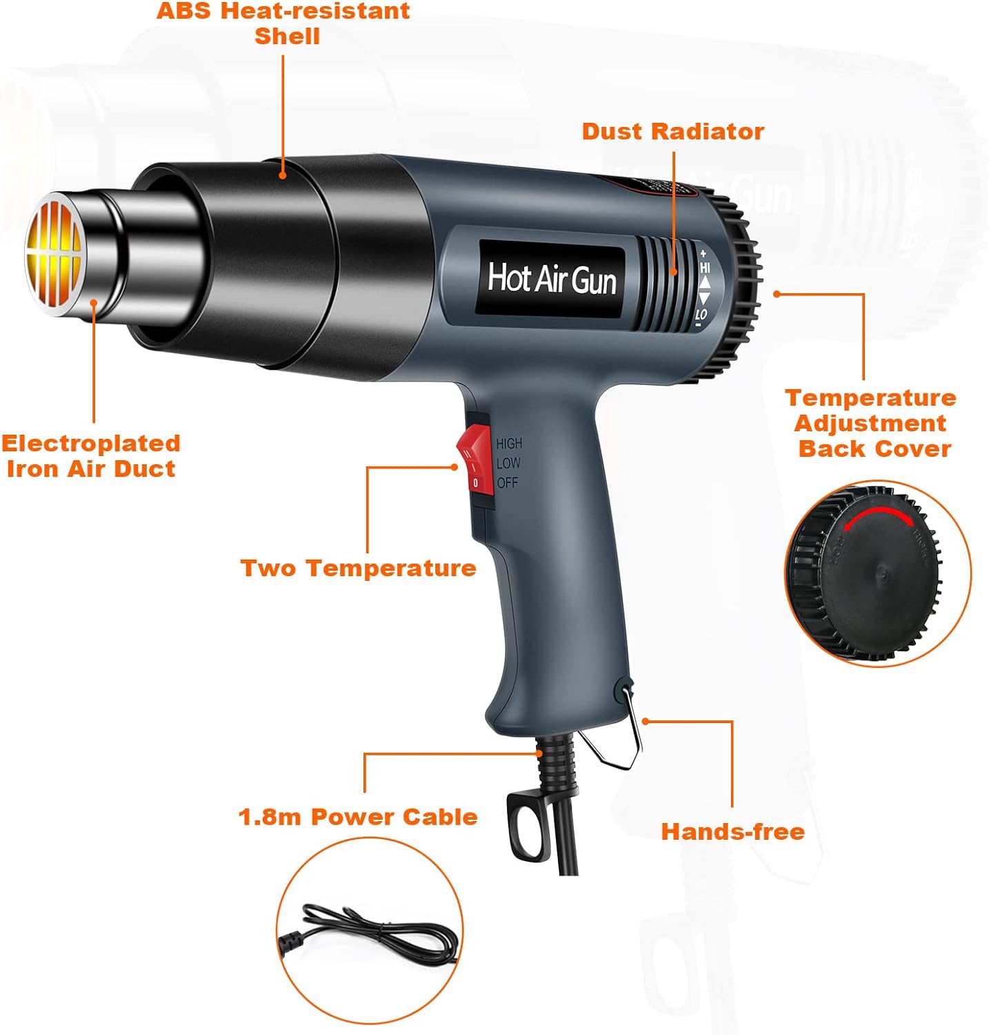 Hot Air 2000W Heavy Duty Variable Temperature Control Gun Kit With 2 ...